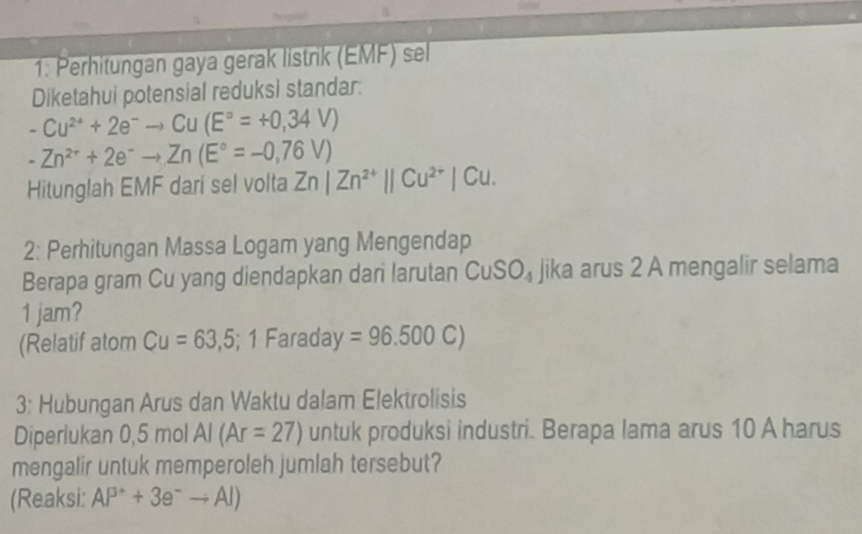 1: Perhitungan gaya gerak listrik (EMF) sel | StudyX