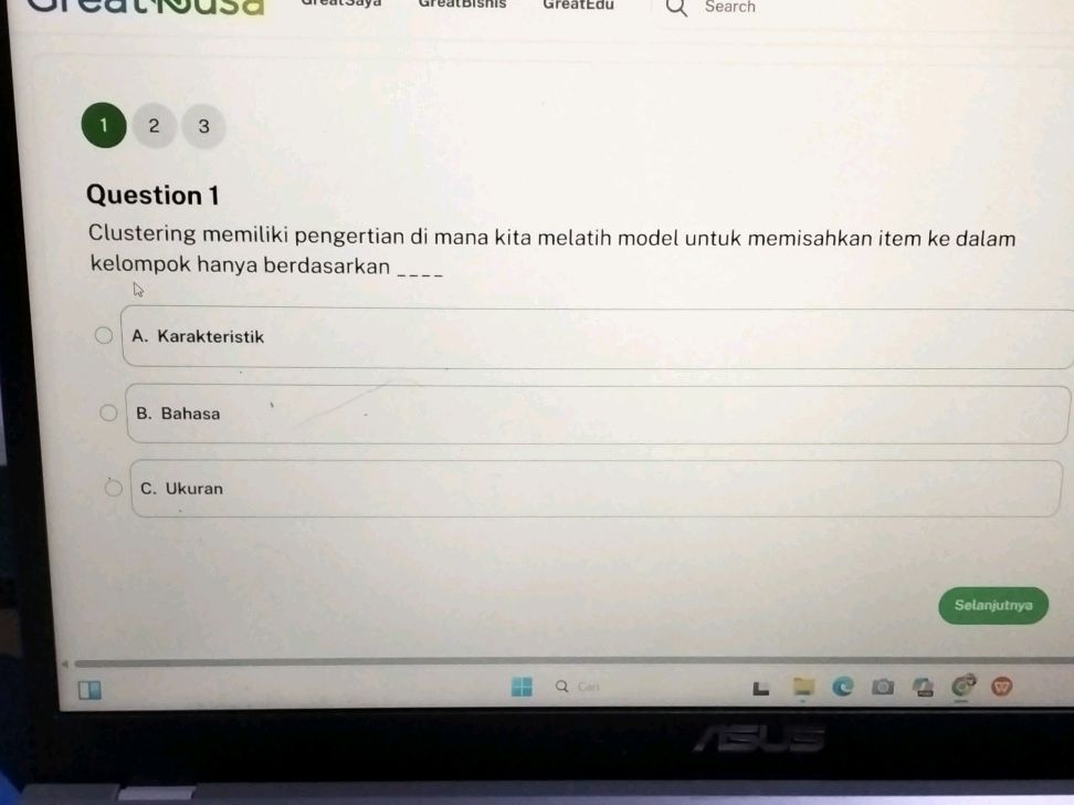 Question 1 Clustering memiliki pengertian di | StudyX