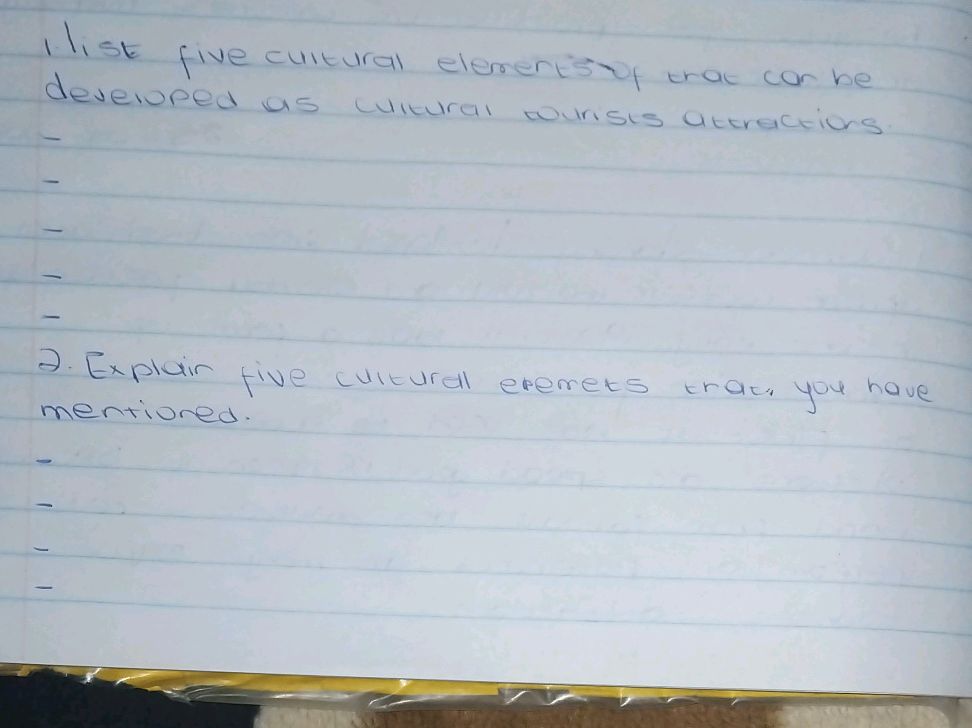 1. list five cultural elements of that can | StudyX