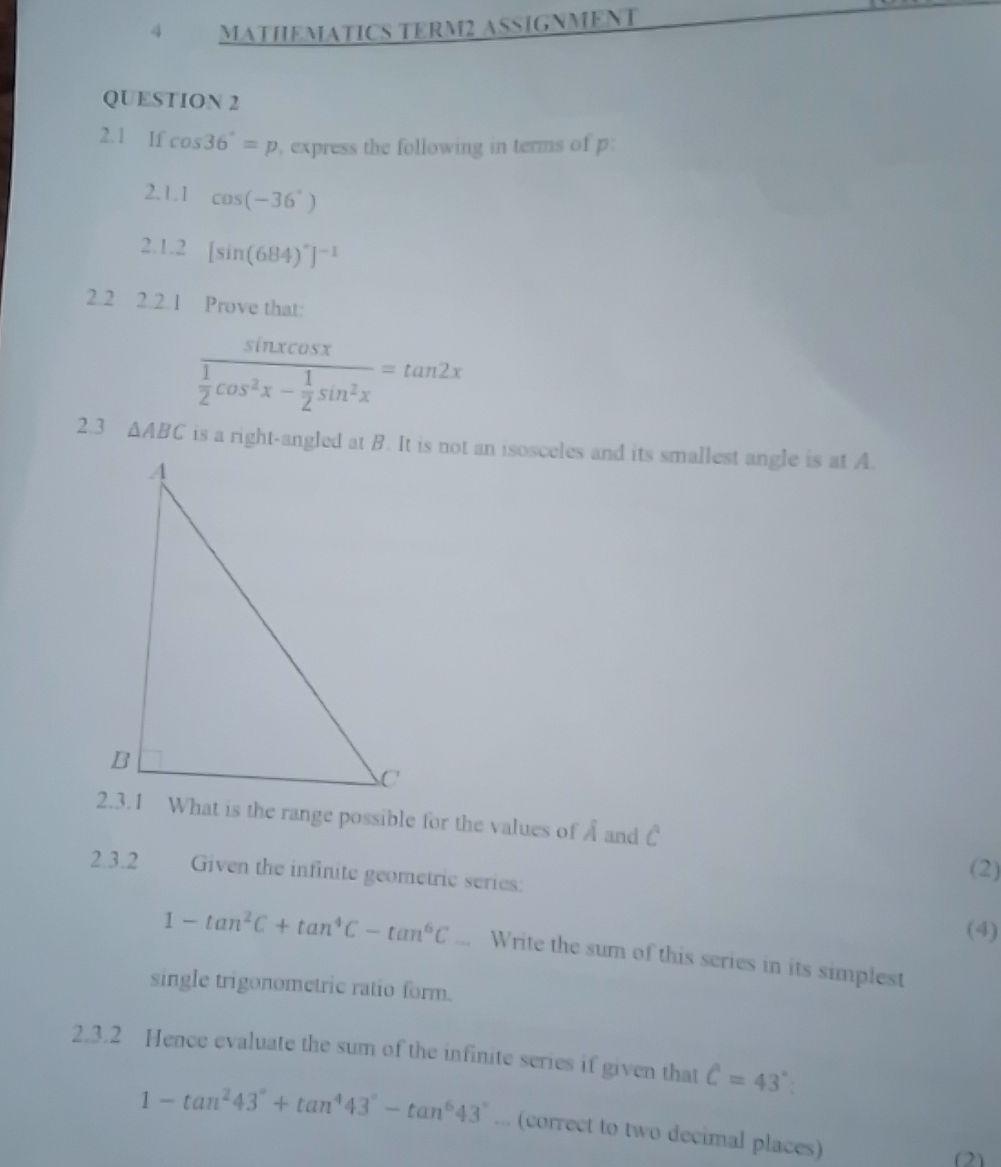 2.1 If $cos36^ extdegree = p$, express the | StudyX