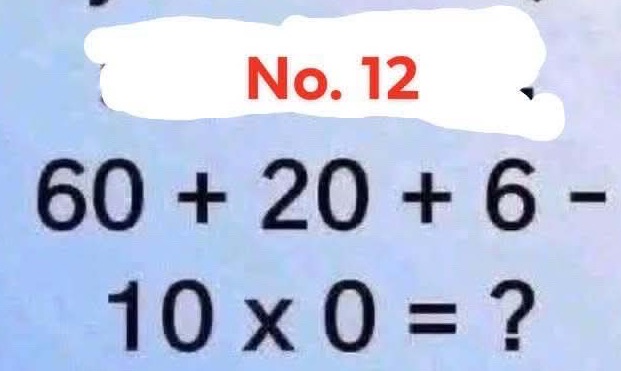 Order of operations: Solve 60 + 20 + 6 - 10 | StudyX