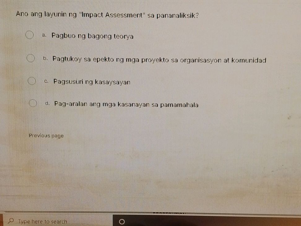 Ano ang layunin ng "Impact Assessment" sa | StudyX