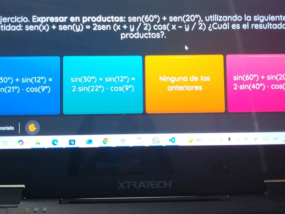 Ejercicio. Expresar en productos: $sen(60°) | StudyX