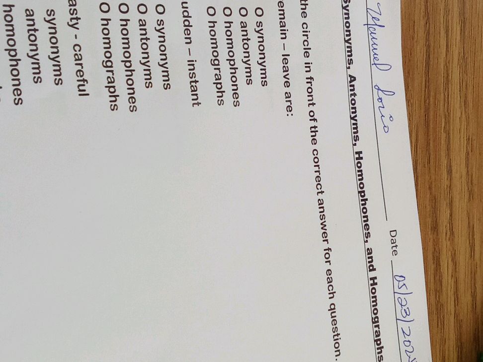 Synonyms, Antonyms, Homophones, and | StudyX