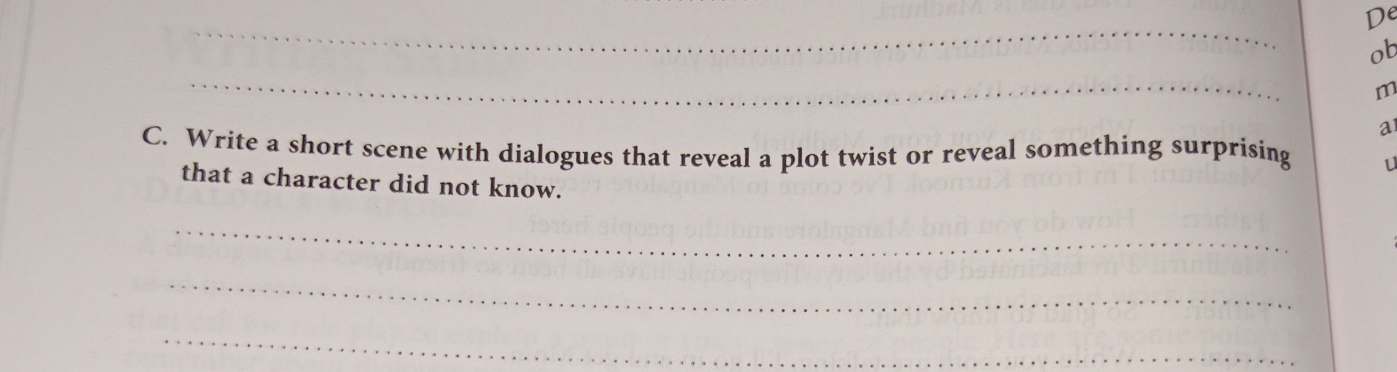 C. Write a short scene with dialogues that | StudyX