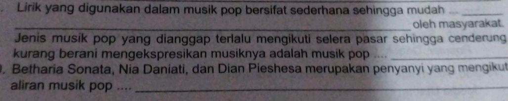 Lirik yang digunakan dalam musik pop | StudyX