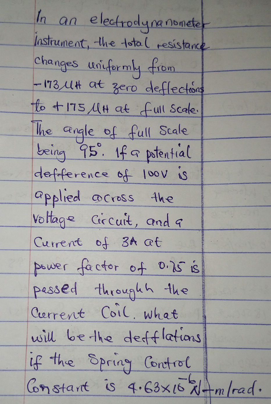 In an electrodynamometer instrument, the | StudyX