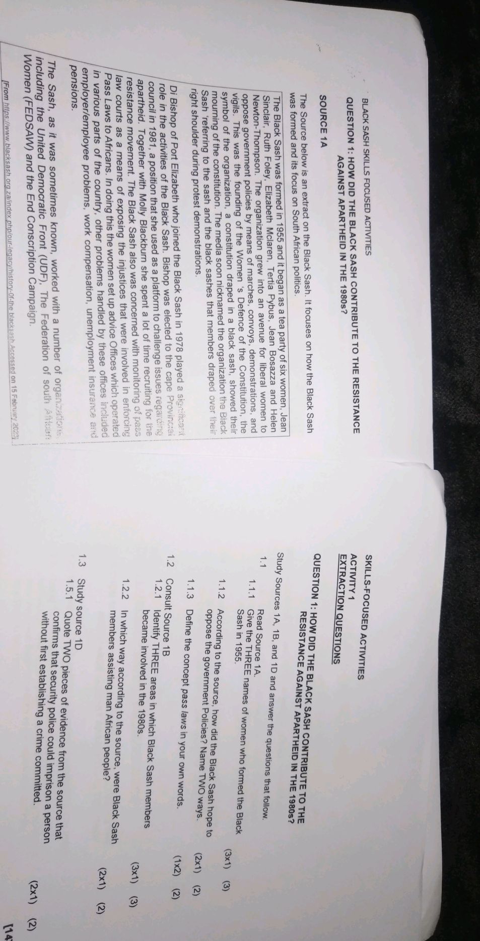 BLACK SASH SKILLS FOCUSED ACTIVITIES | StudyX