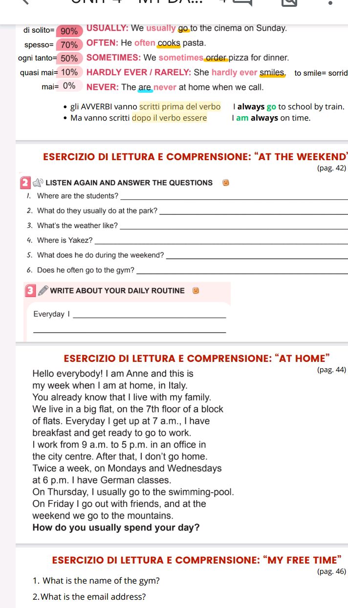 ESERCIZIO DI LETTURA E COMPRENSIONE: "AT THE | StudyX