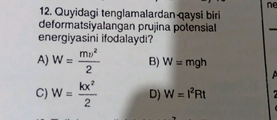 12. Quyidagi tenglamalardan qaysi biri | StudyX
