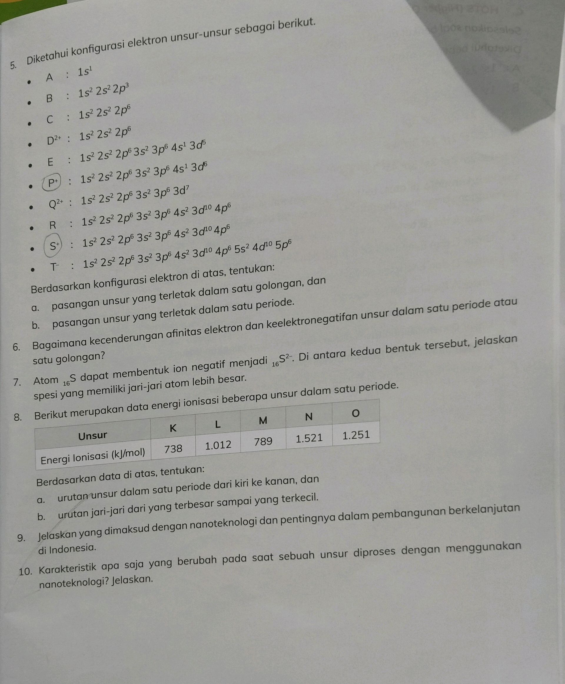 5. Diketahui konfigurasi elektron | StudyX