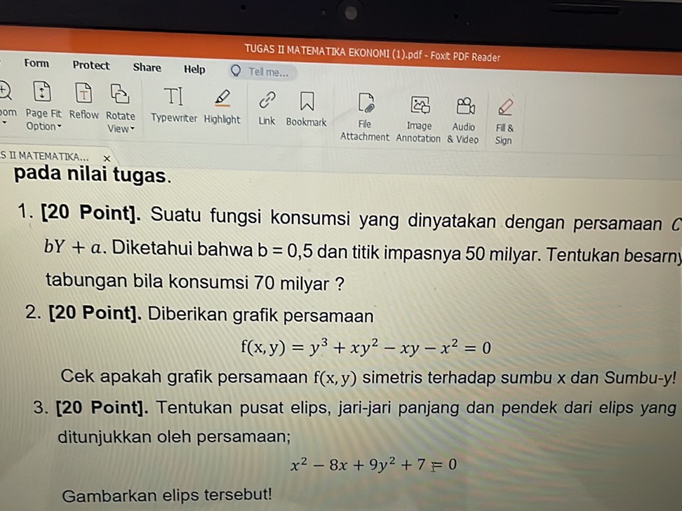 1. [20 Point]. Suatu fungsi konsumsi yang | StudyX