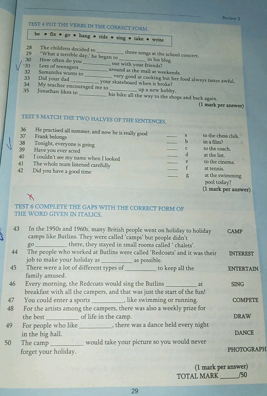 TEST 4 PUT THE VERBS IN THE CORRECT FORM. | StudyX