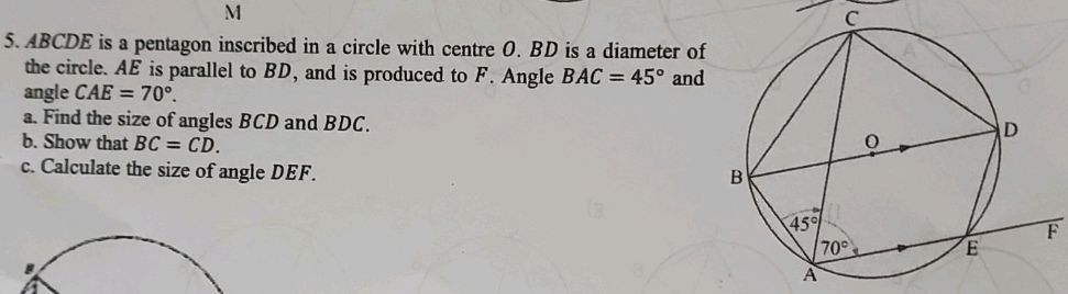 5. ABCDE is a pentagon inscribed in a circle | StudyX
