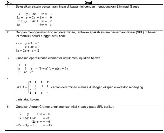 1. Selesaikan sistem persamaan linear di | StudyX
