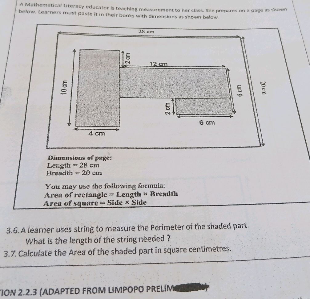 Dimensions of page: Length = 28 cm Breadth = | StudyX