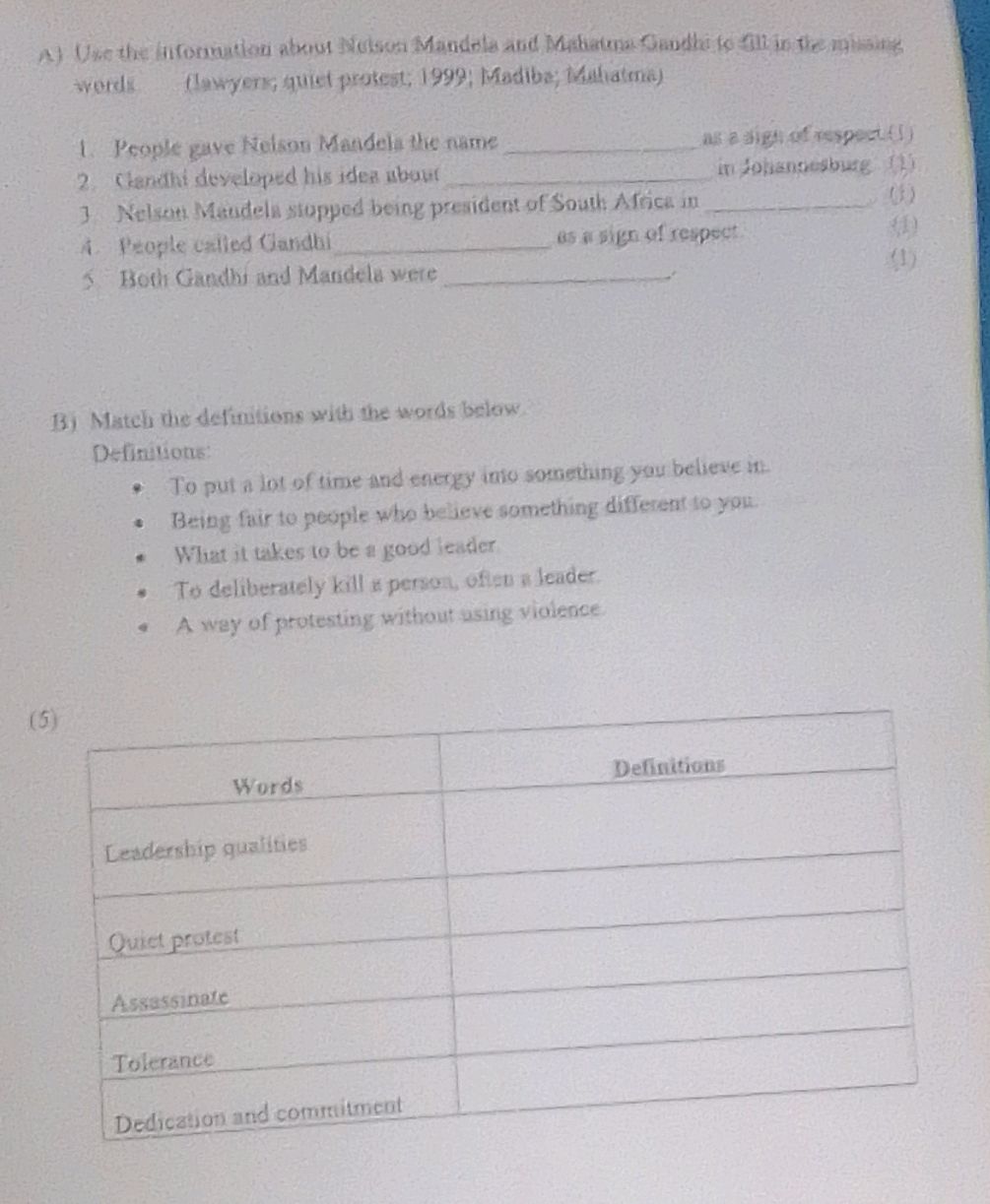 A) Use the information about Nelson Mandela | StudyX