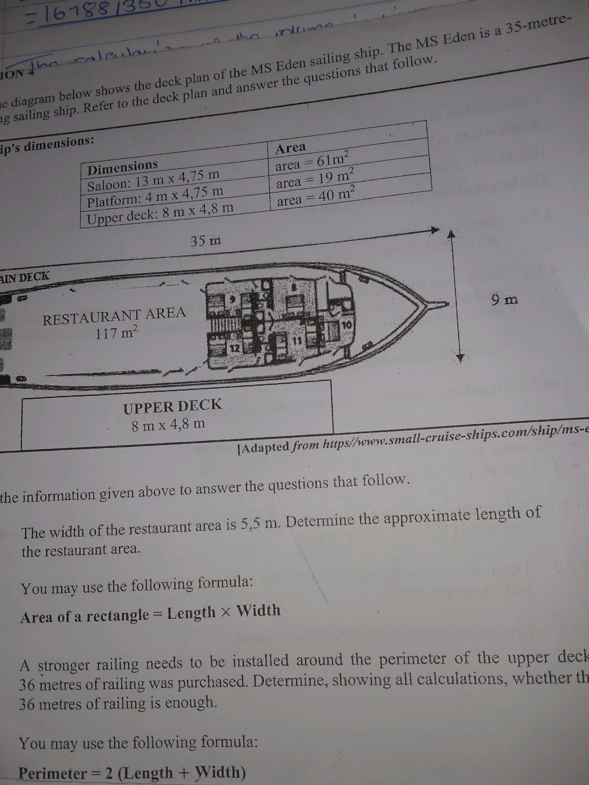 The diagram below shows the deck plan of the | StudyX