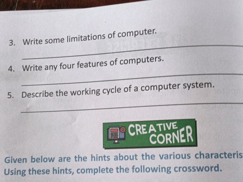 3. Write some limitations of computer. 4. | StudyX