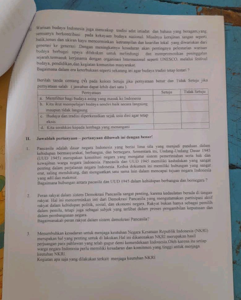 Berilah tanda centang (V) pada kolom Setuju | StudyX