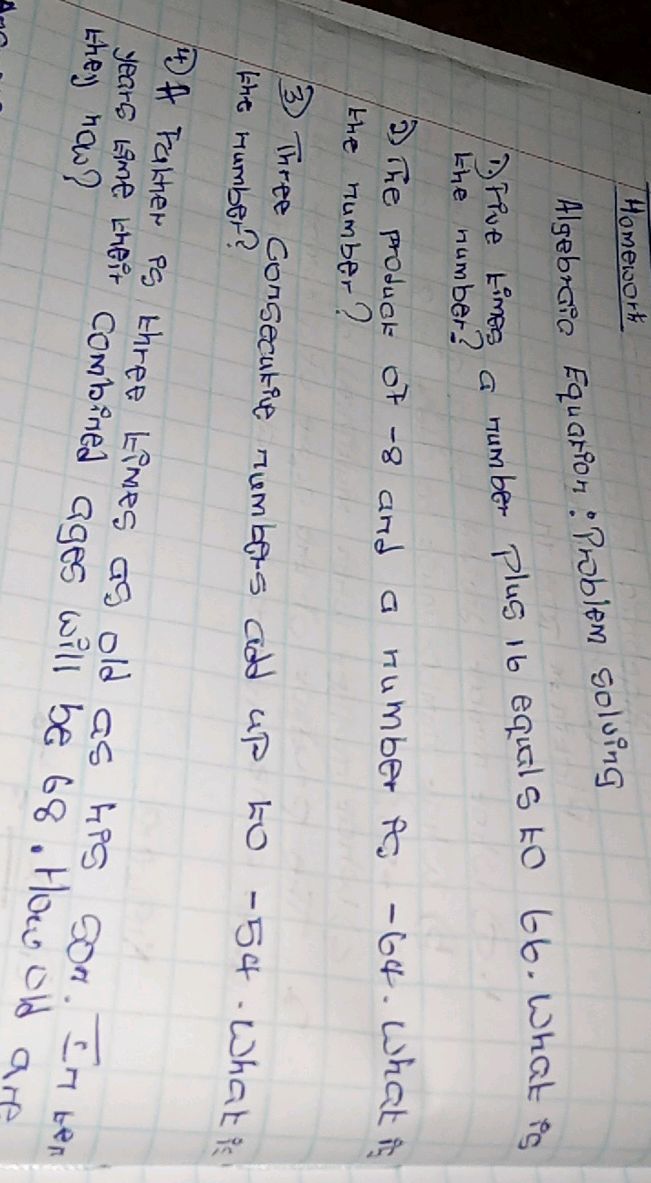 1) Five times a number plus 16 equals to 66. | StudyX