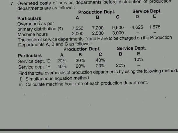 7. Overhead costs of service departments | StudyX