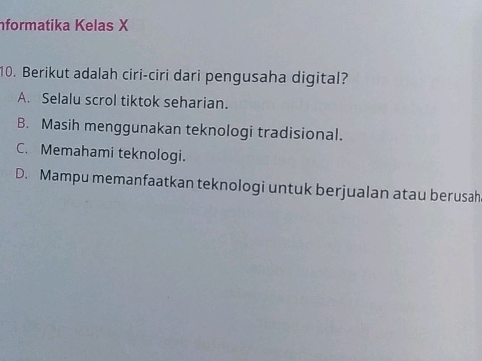 10. Berikut adalah ciri-ciri dari pengusaha | StudyX