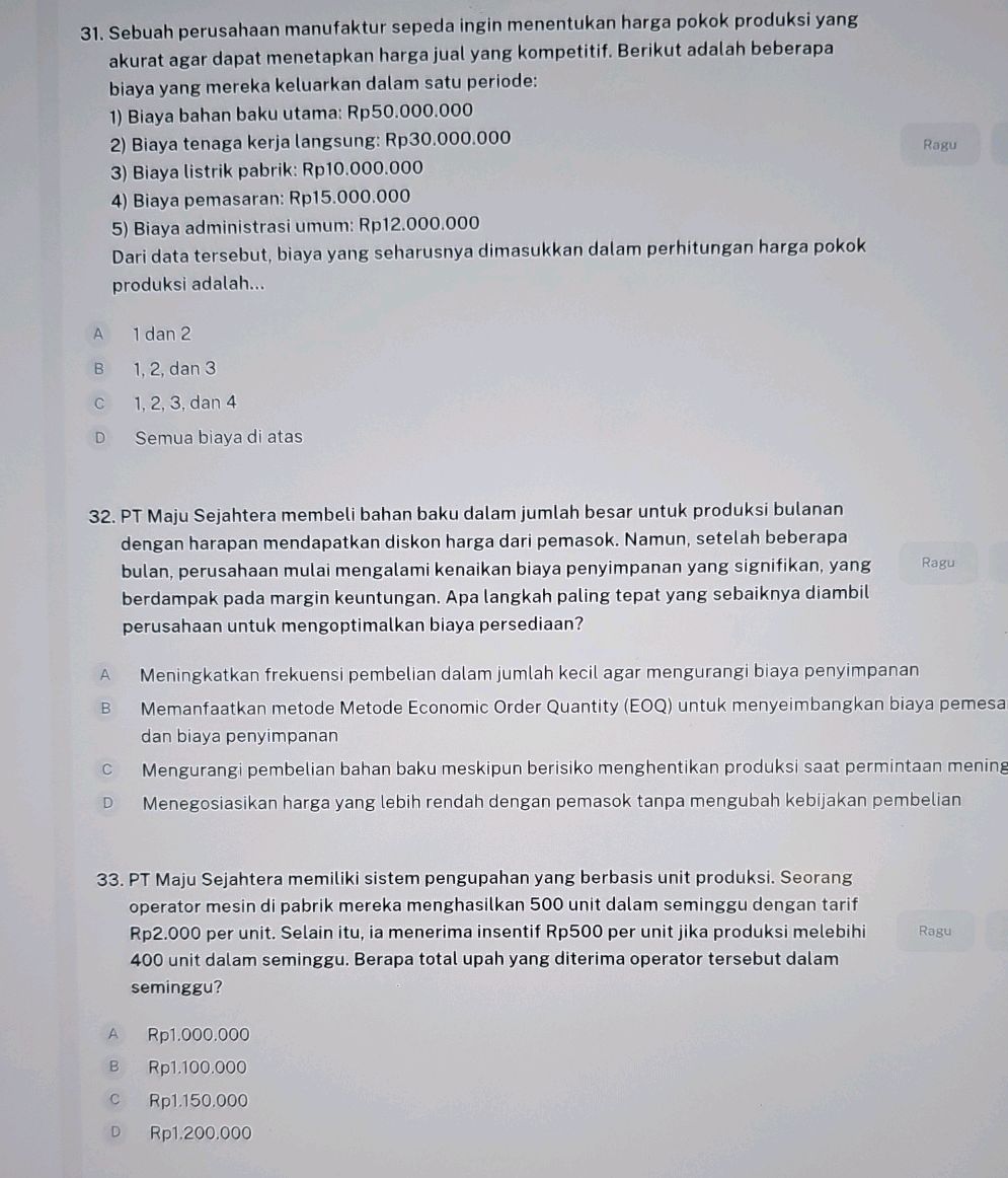 31. Sebuah perusahaan manufaktur sepeda | StudyX