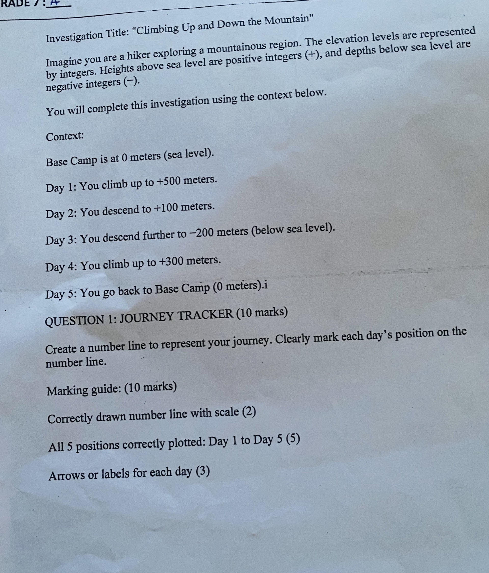 Investigation Title: "Climbing Up and Down | StudyX