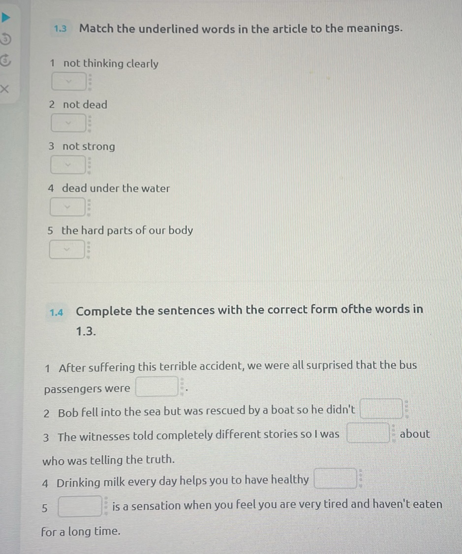 1.3 Match the underlined words in the | StudyX