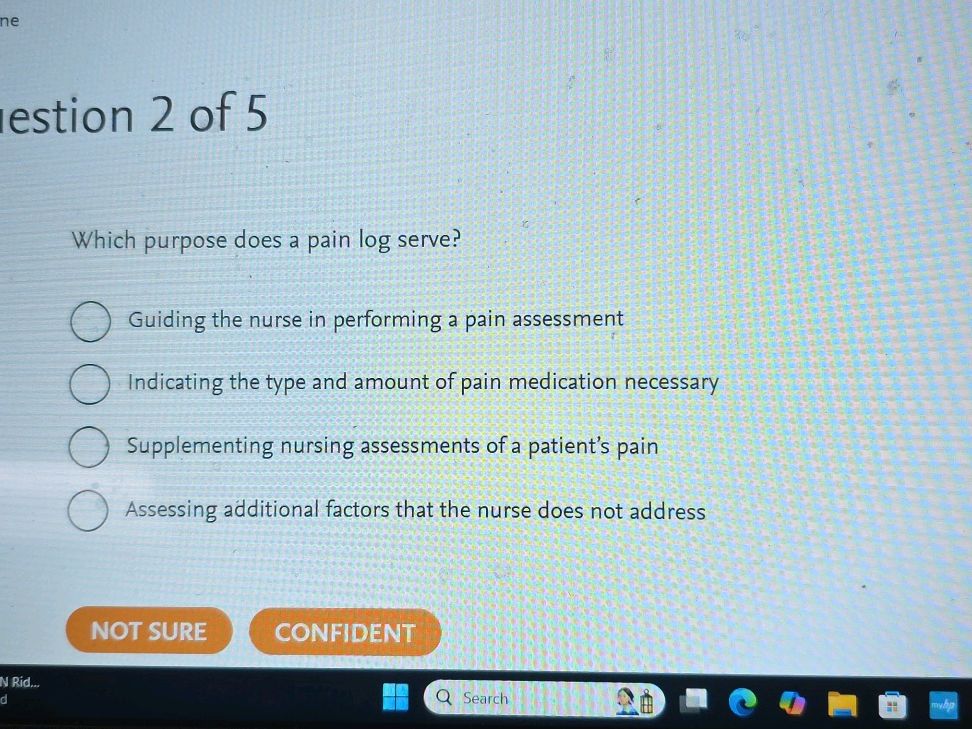 Which purpose does a pain log serve? | StudyX