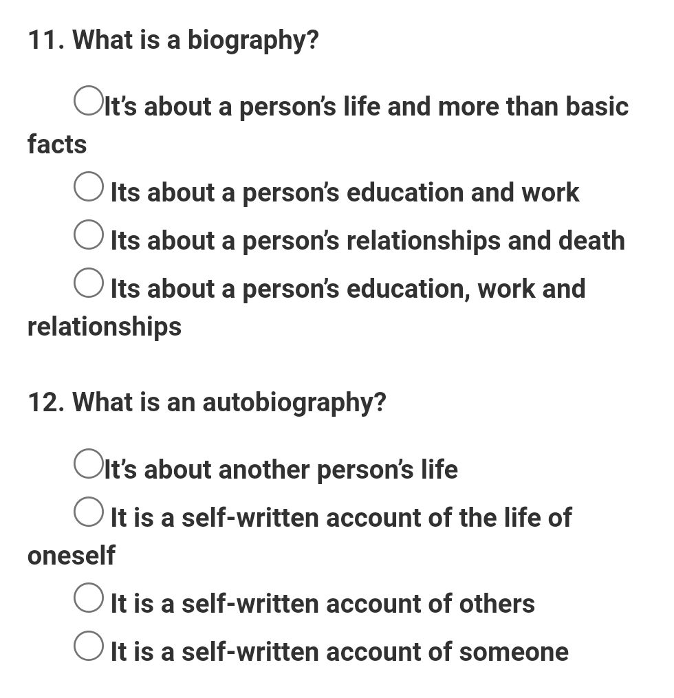 11. What is a biography? It's about a | StudyX