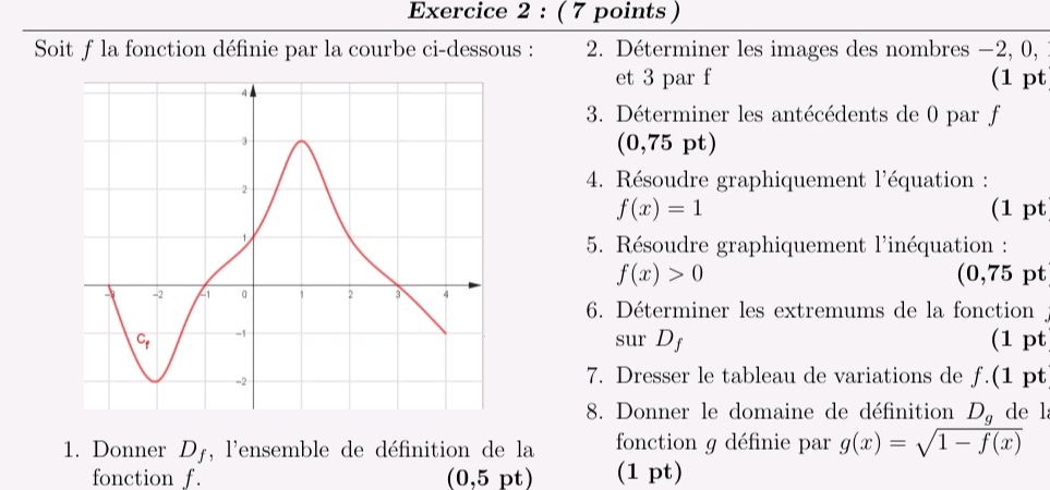 Exercice 2 : (7 points) Soit f la fonction | StudyX