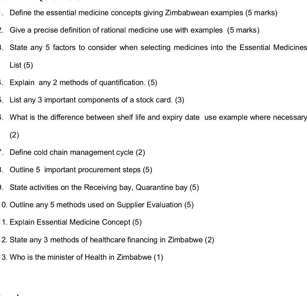 1. Define the essential medicine concepts | StudyX