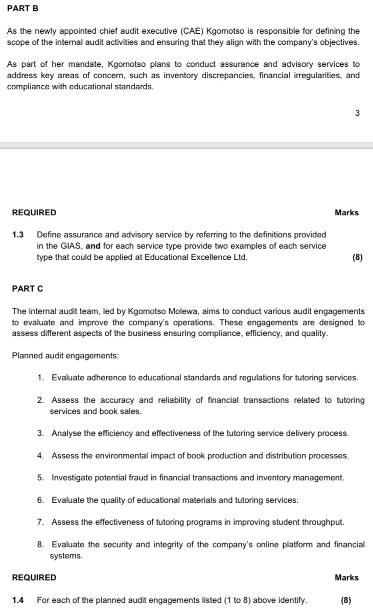 1. 3 Define assurance and advisory service | StudyX