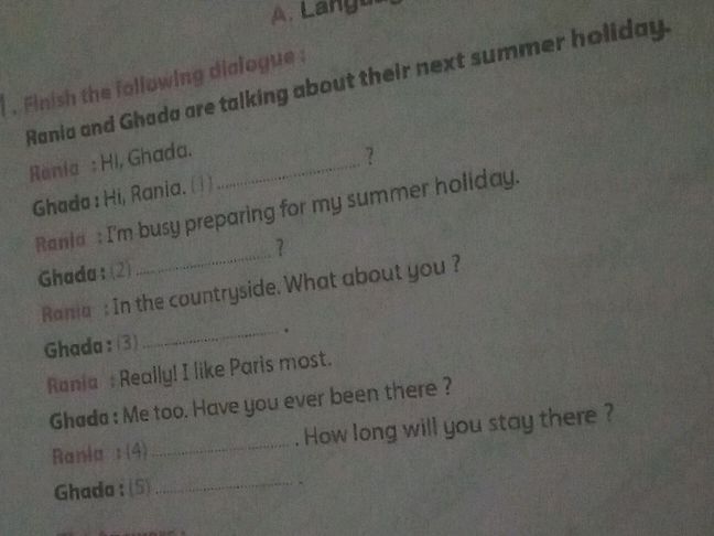 1. Finish the following dialogue: Rania and | StudyX