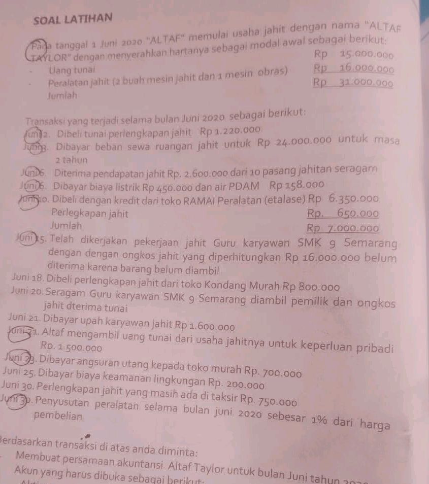 SOAL LATIHAN Pada tanggal 1 Juni 2020 | StudyX