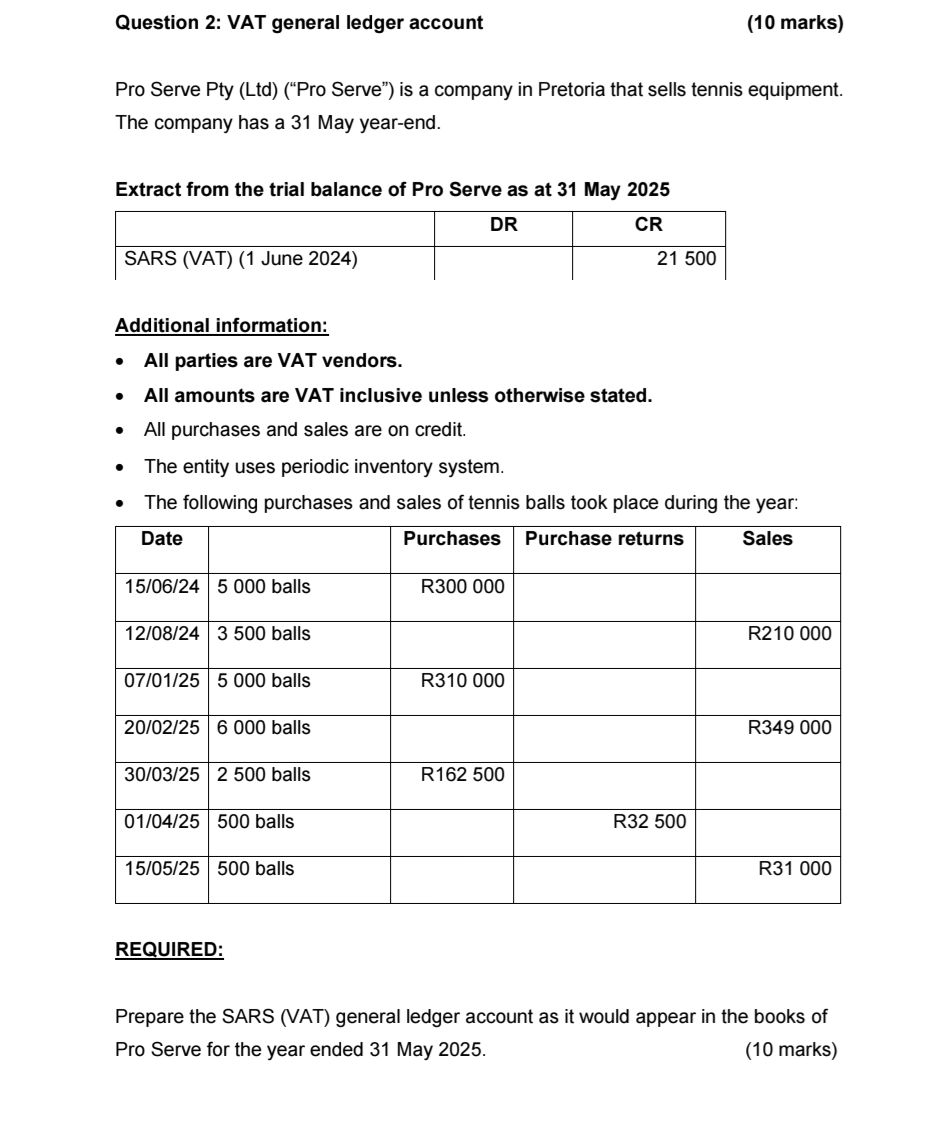 Question 2: VAT general ledger account Pro | StudyX