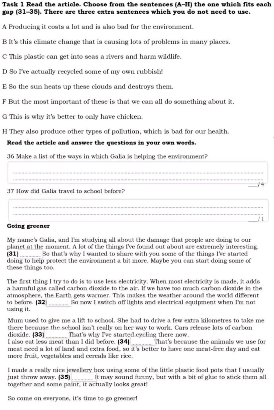 Task 1 Read the article. Choose from the | StudyX