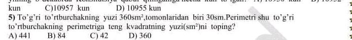 kun C) 10957 kun D) 10955 kun 5) To'g'ri | StudyX