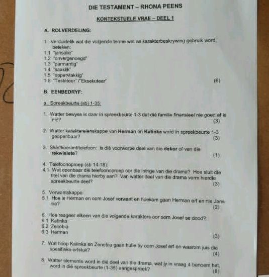 A. ROLVERDELING: 1. Verduidelik wat die | StudyX