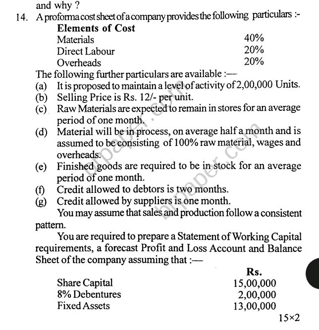 14. A proforma cost sheet of a company | StudyX