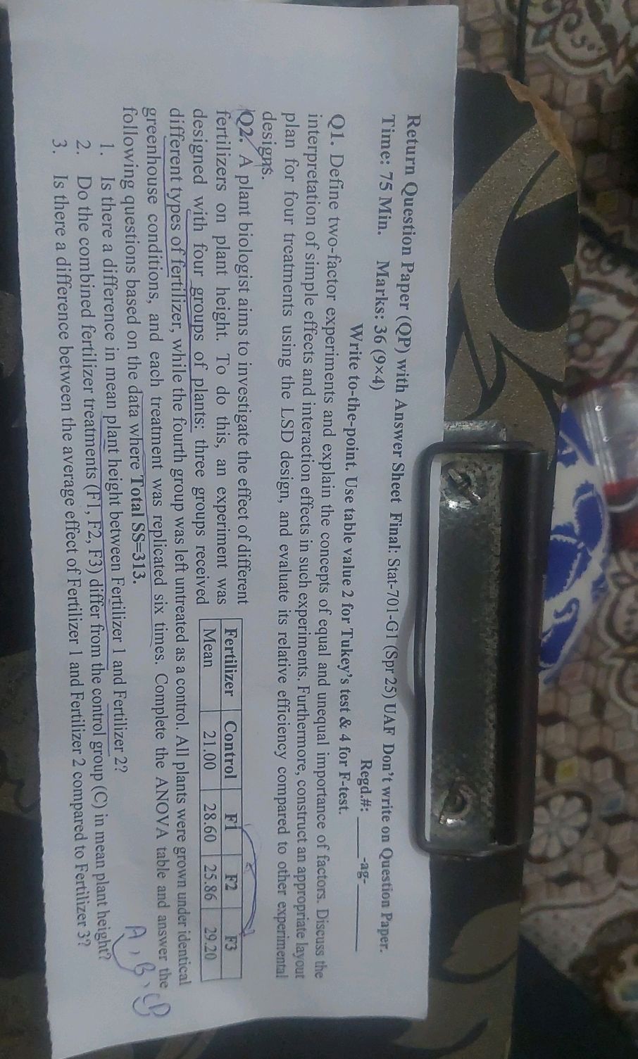 Q1. Define two-factor experiments and | StudyX