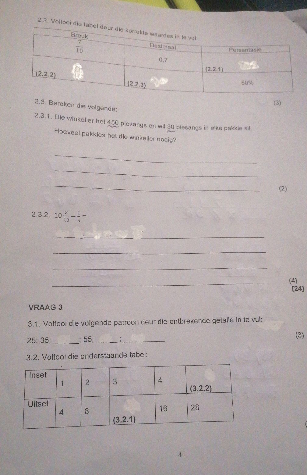 2.2. Voltooi die tabel deur die korrekte | StudyX