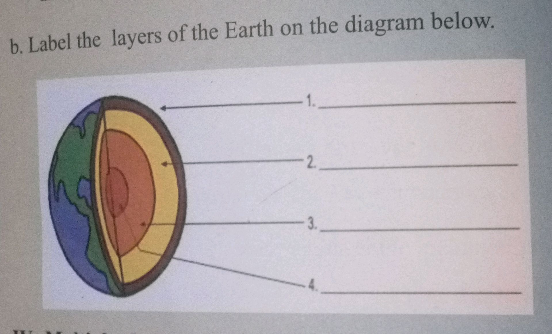 b. Label the layers of the Earth on the | StudyX