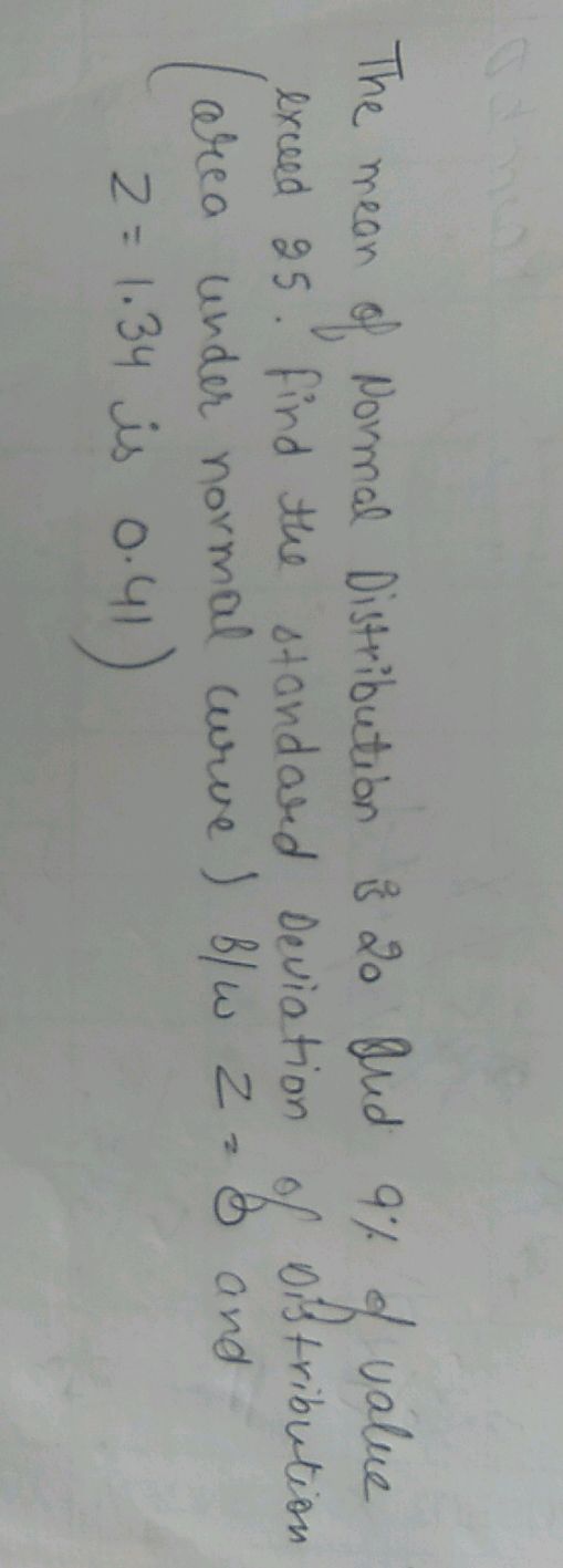 The mean of Normal Distribution is 20 and 9% | StudyX