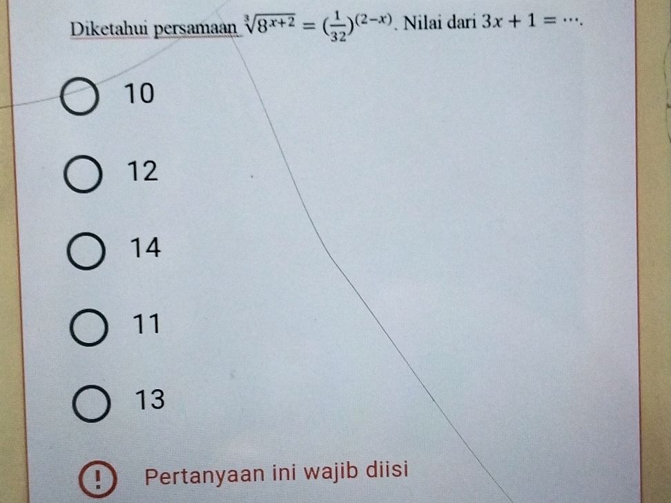 Diketahui persamaan $ [3]{8^{x+2}} = ( | StudyX