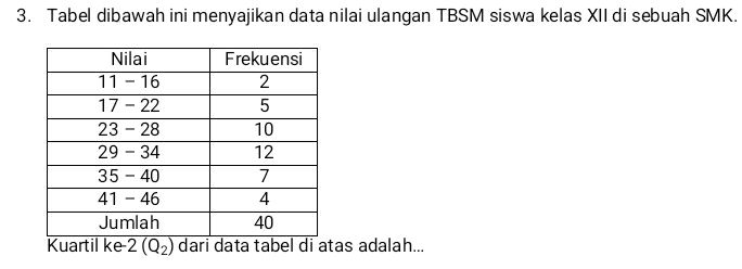 3. Tabel dibawah ini menyajikan data nilai | StudyX