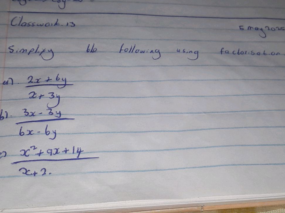 Simplify the following using factorisation. | StudyX