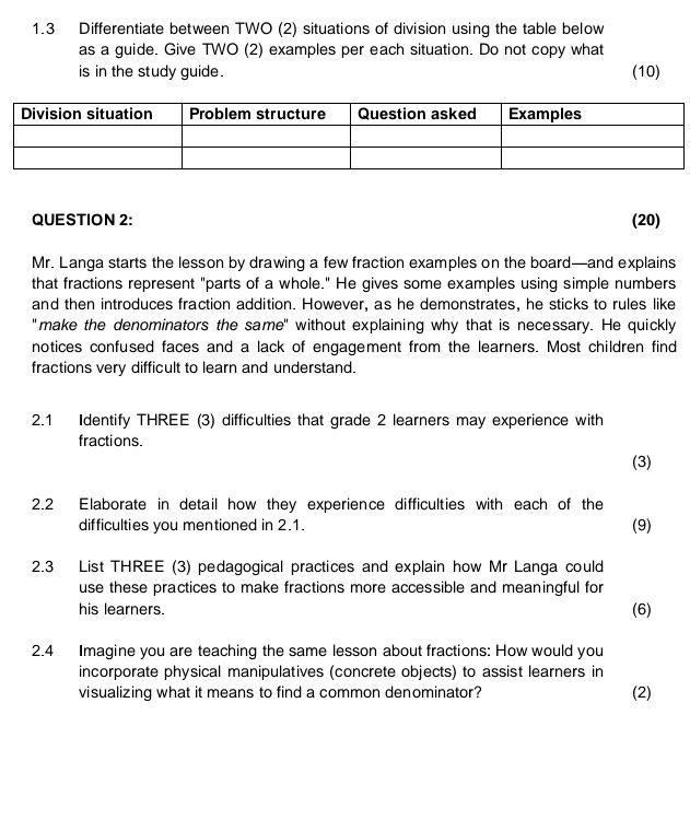 1.3 Differentiate between TWO (2) situations | StudyX